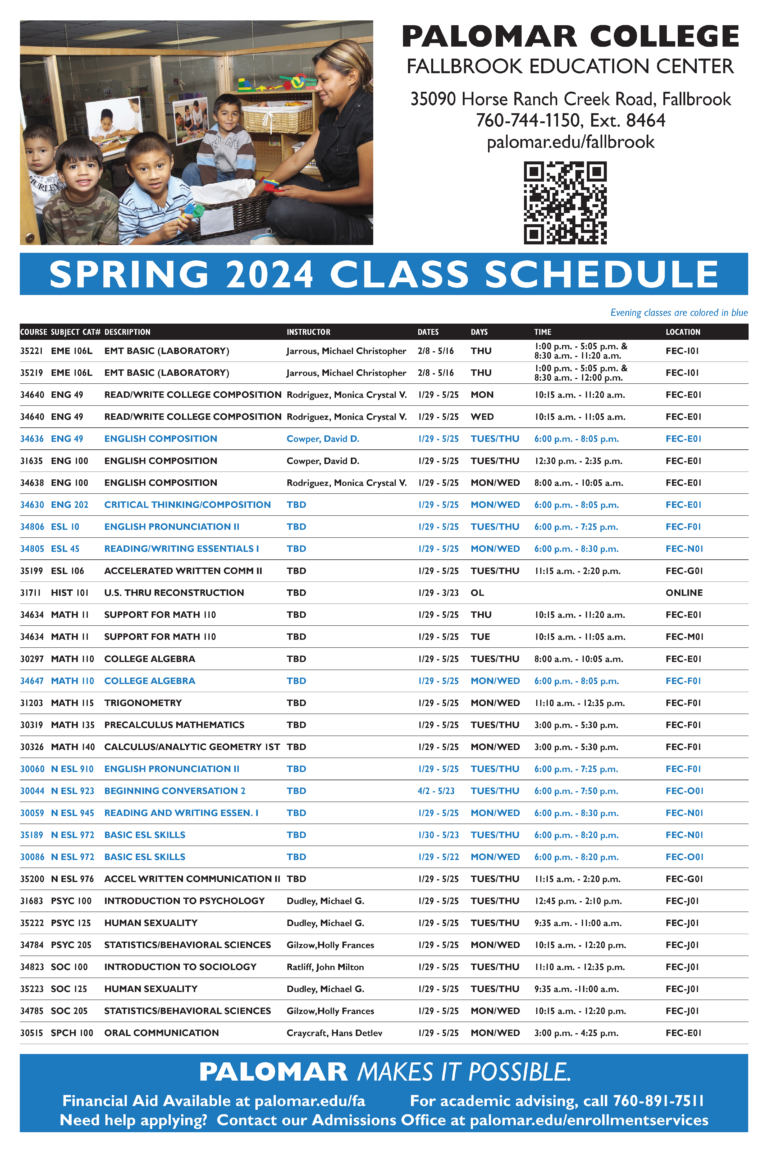 Palomar College Fallbrook Class Schedule - Fallbrook Education Center
