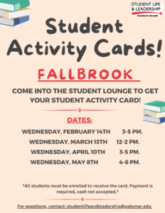 Student Activity Card Hours at Fallbrook Education Center - Events Calendar
