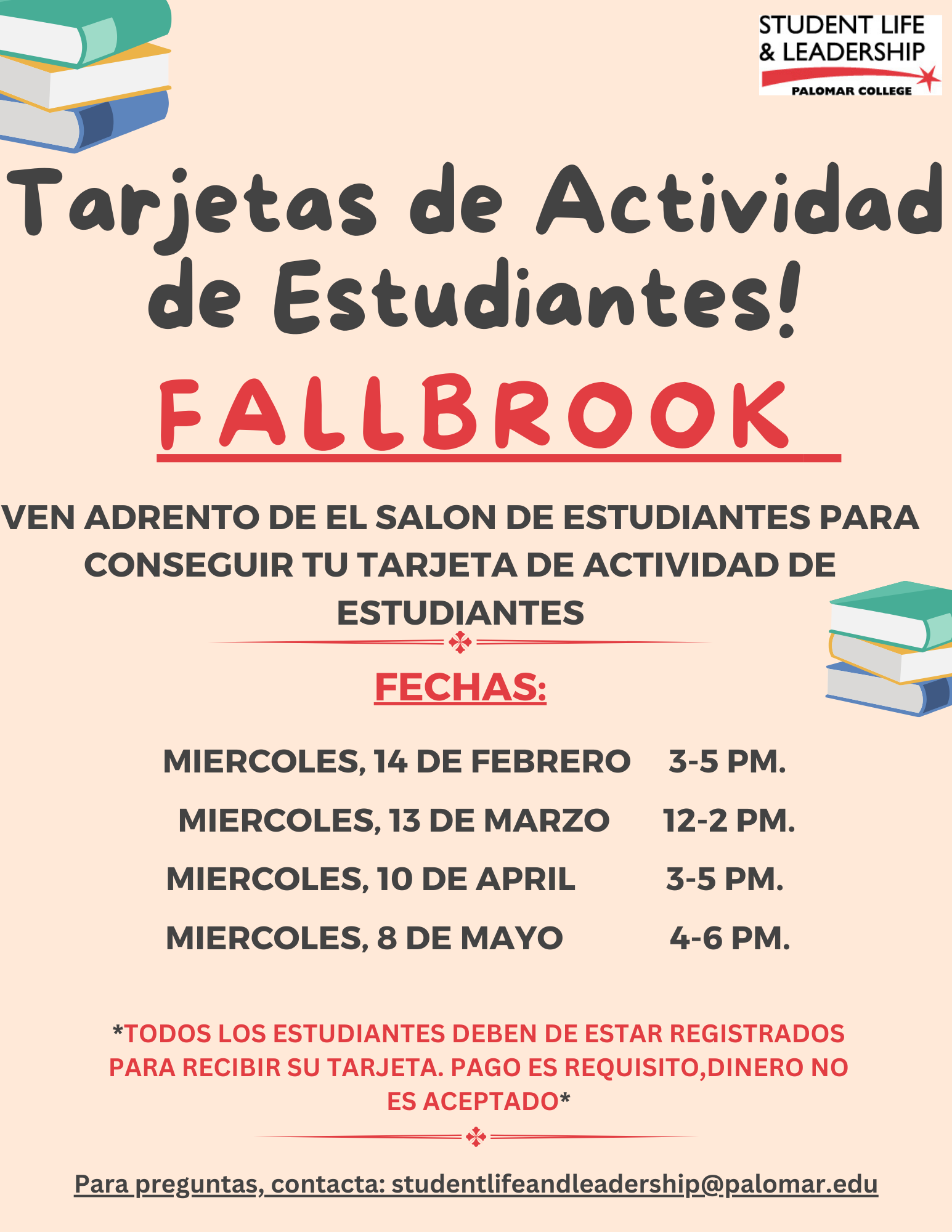 Student Activity Card Hours at Fallbrook Education Center - Events Calendar