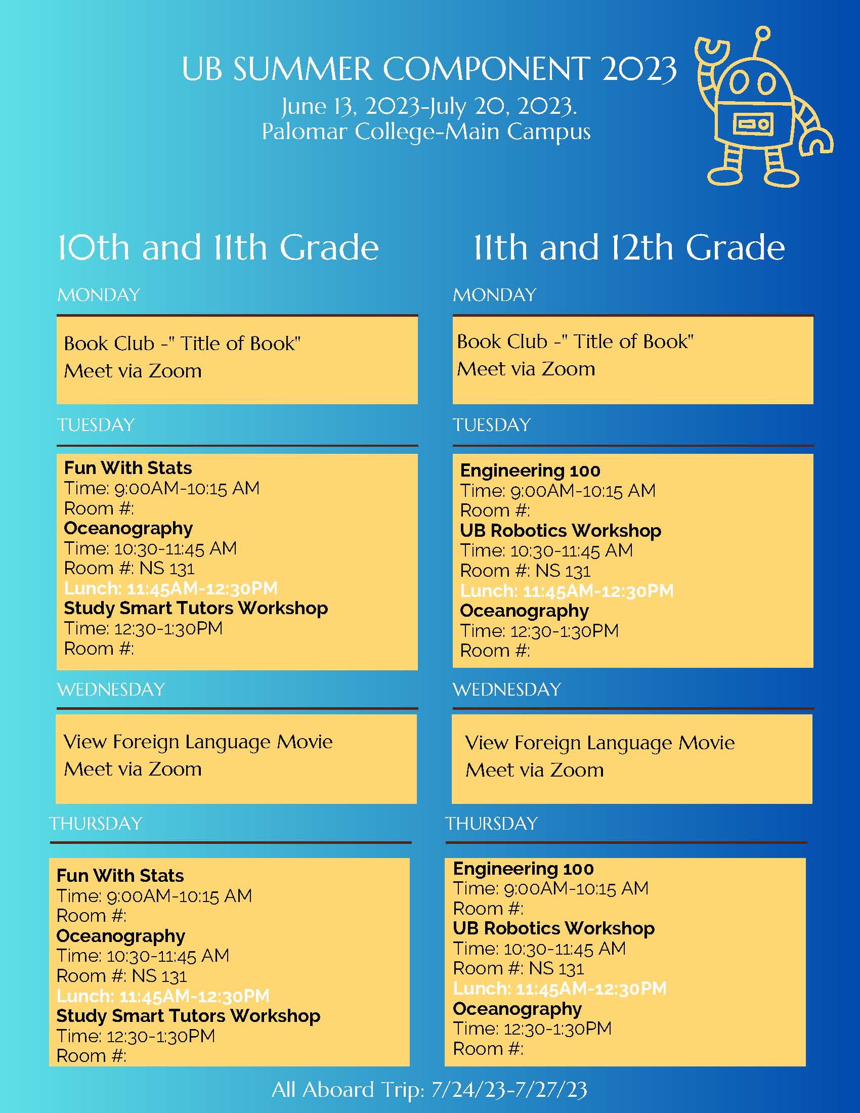 Summer Program Agenda – TRIO Upward Bound